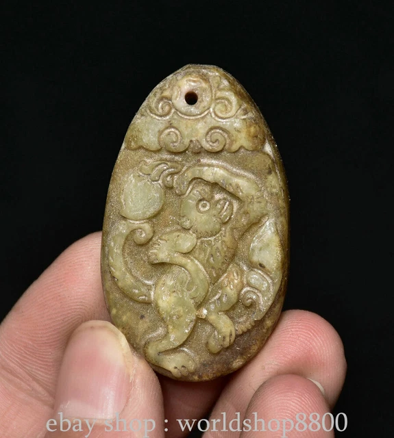1.6& OLD CHINESE Old jade carving Fengshui 12 Zodiac Yea monkey amulet ...