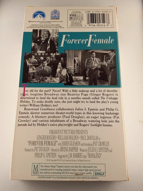 FOREVER FEMALE (VHS) 1953 Ginger Rogers, William Holden, Paul Douglas ...