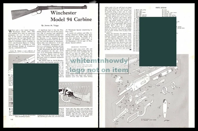 WINCHESTER MODEL 94 Carbine Exploded View Parts List 2-page Assembly ...