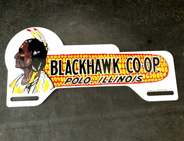 VINTAGE BLACKHAWK CO=OP NOS LICENSE PLATE TOPPER Rare Advertising Sign ...