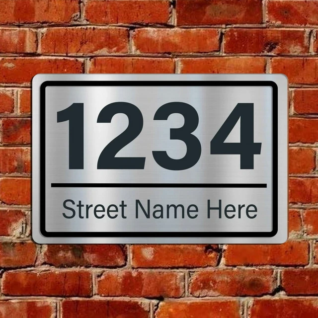 CUSTOM HOME ADDRESS Sign Plaque Silver Chrome Look Aluminum Metal 12x8 ...