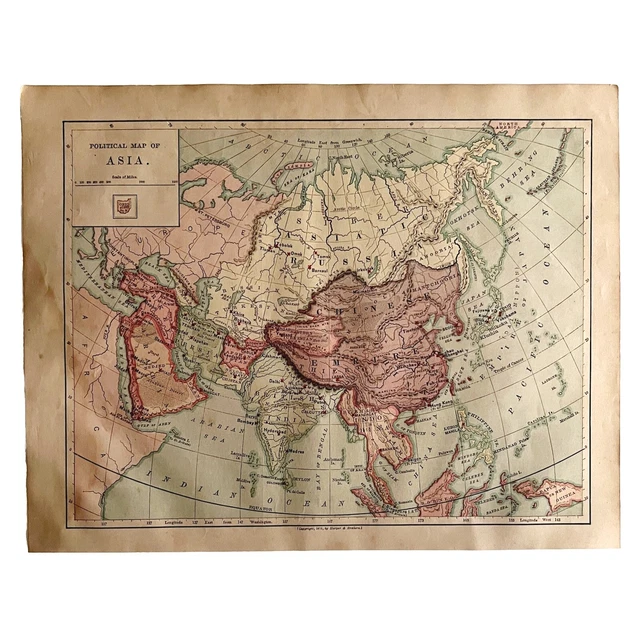 1879 POLITICAL MAP Of Asia Victorian Atlas Harpers Geography 1st ...