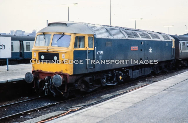 ORIGINAL RAILWAY SLIDE: Class 47 Diesel 47158 at Norwich 1989 D-900 £2. ...