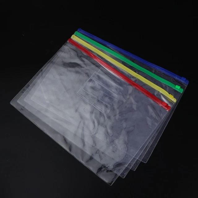 12PCS A4 FILE Pockets PVC Plastic Zipper File Bags Documents Organizer ...