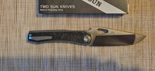 TWOSUN STINGRAY FOLDING Knife Black Marbled Carbon Fiber Handles M390 ...