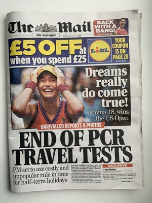 EMMA RADUCANU TENNIS & Cristiano Ronaldo Uk Daily Mail Sunday Newspaper ...