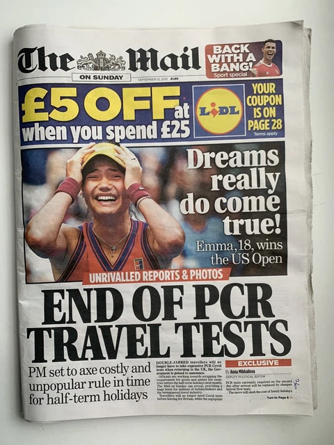EMMA RADUCANU TENNIS & Cristiano Ronaldo Uk Daily Mail Sunday Newspaper ...
