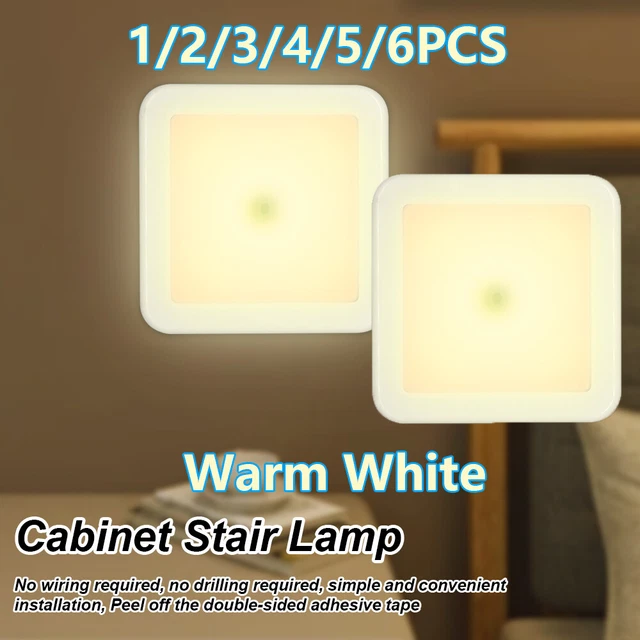 WIRELESS PIR MOTION Sensor Lights 6LED Night Warm Battery Cabinet Stair ...