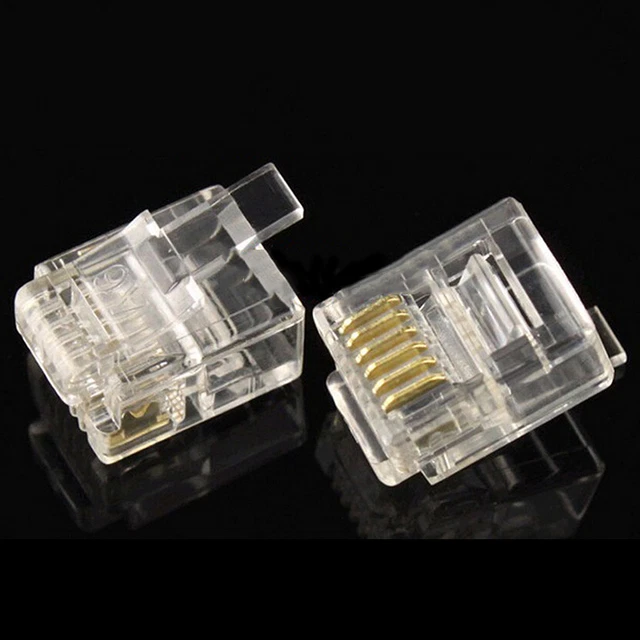 100X RJ12 RJ11 Tel ADSL Modular Plug 6P6C Connector Gold Plated Cable ...