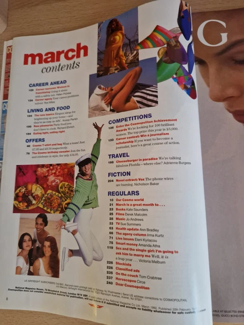 COSMOPOLITAN MAGAZINE UK March 1992 20th birthday with Andrew Neil ...