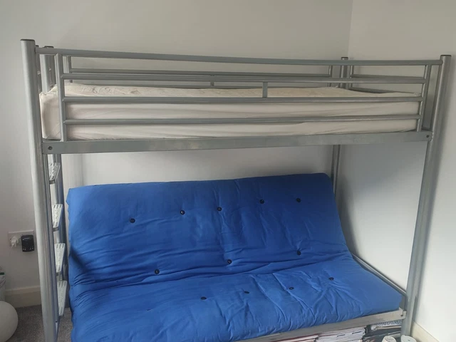 METAL BUNK BED Frame with Built-In Ladder, Silver/Grey Finish - 48hr ...