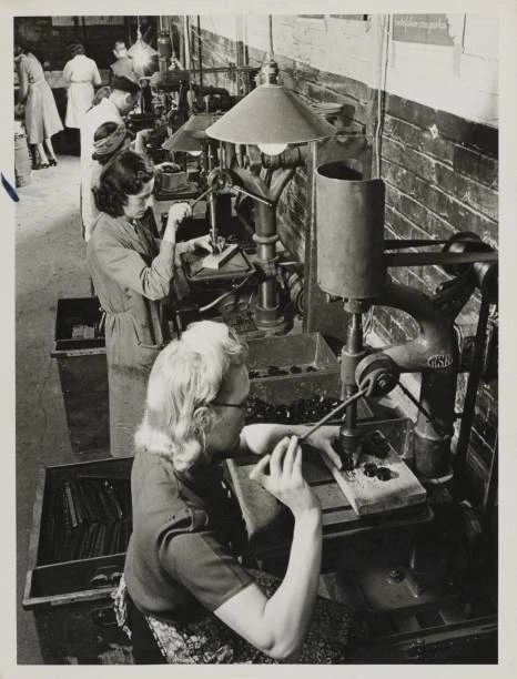 WOMEN WAR PRODUCTION, Photograph shows - A view a war factory Home ...