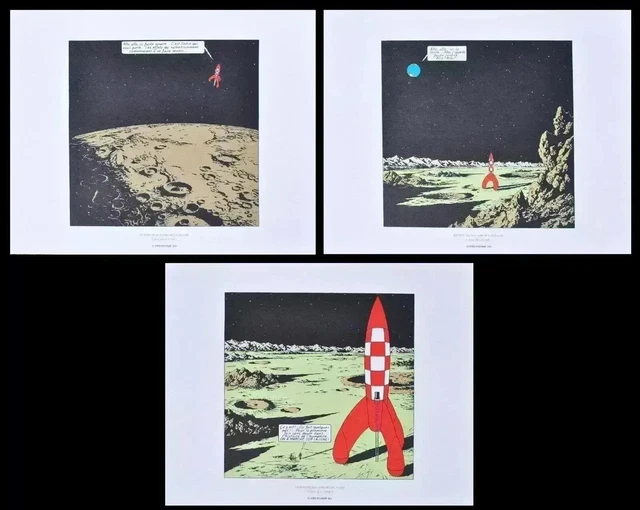 HERGÉ : TINTIN On a marché sur la lune, 3 LITHOGRAPHIES Ex Libris, 2010 ...