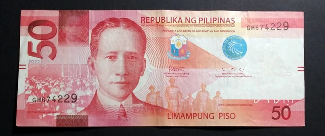 PHILIPPINES 2022 - 50 pesos (Sergio Osmeña). Serial #GM674229 $2.25 ...