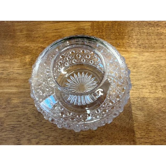 VINTAGE PRESSED GLASS Hobnail Bowl – Starburst Base Clear Art Glass MCM ...