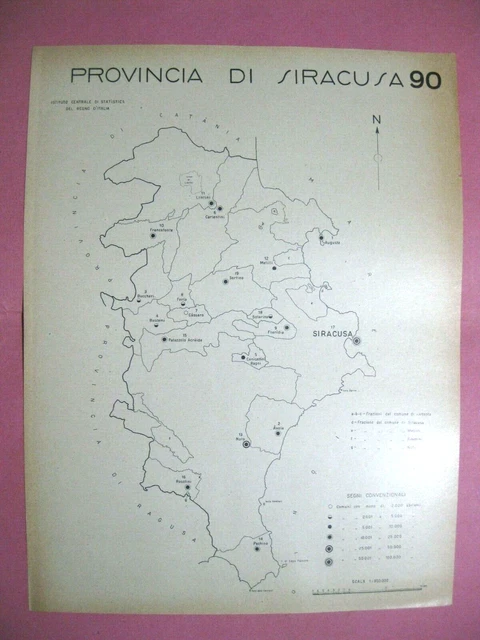 ANTICA MAPPA COMUNI DELLA PROVINCIA DI SIRACUSA AVOLA PACHINO AUGUSTA ...