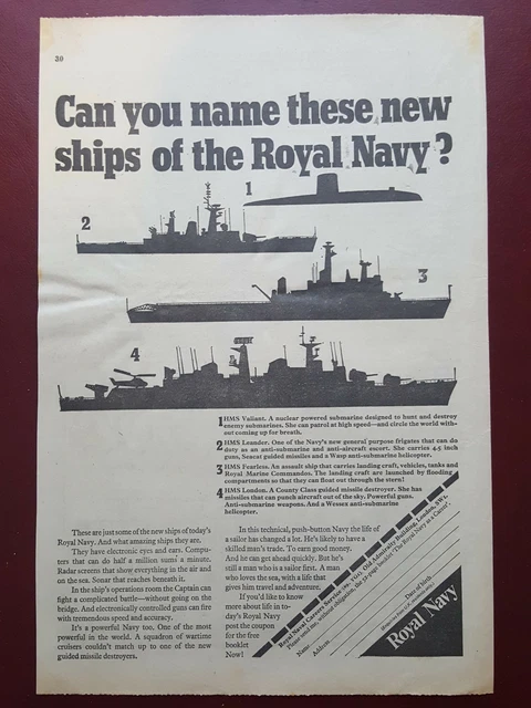 ROYAL NAVY CAREERS Service 1960's Magazine Advert #B11435 £4.99 ...