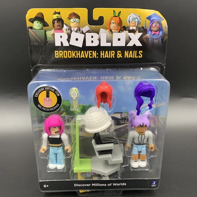 ROBLOX ACTION BROOKHAVEN Hair & Nails Figure Playset + Nail Polish ...