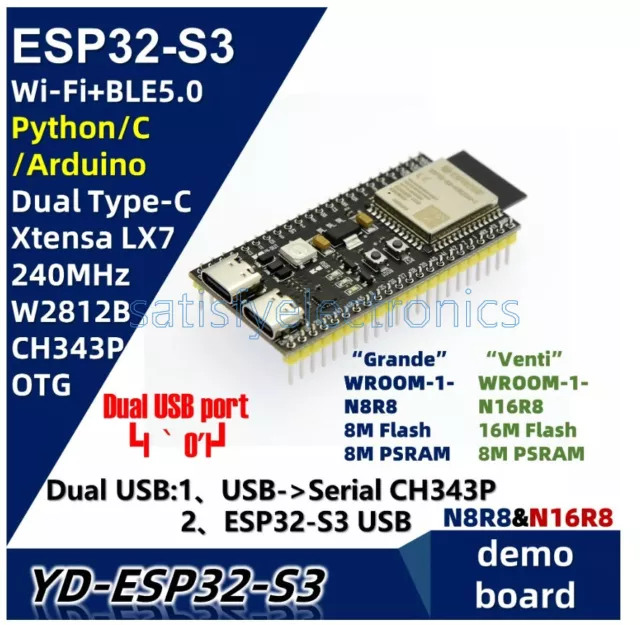 Esp32 S3 Devkitc 1 Dual Type C Usb Esp32 S3 Wroom 1 N8r8 Micropython Esp32 S3 Eur 1366