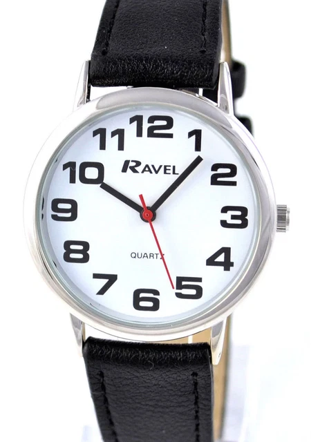 MENS LADIES BIG Numbers Watch Easy Read Clear Bold Dial Silver Long ...