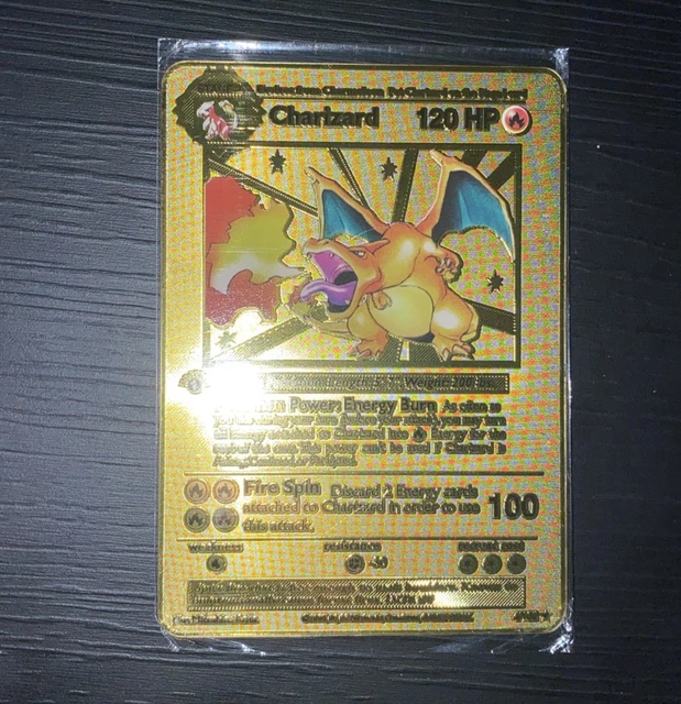 CUSTOM POKEMON CARD Charizard Base Set 1996 Gold METAL TCG Celebration ...