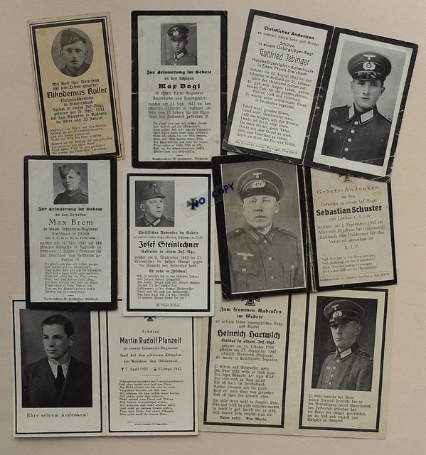 WW2 GERMAN DEATH Cards Sterbebild Group LOT #16 ~ Aug/Sept 1942 Russia ...