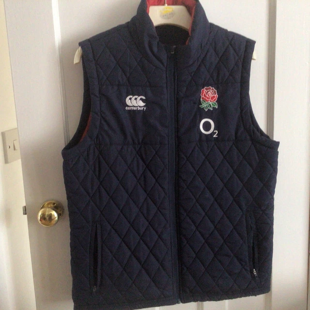 ENGLAND RUGBY GILET Jacket Canterbury Navy Blue -Red lining Full Zip ...