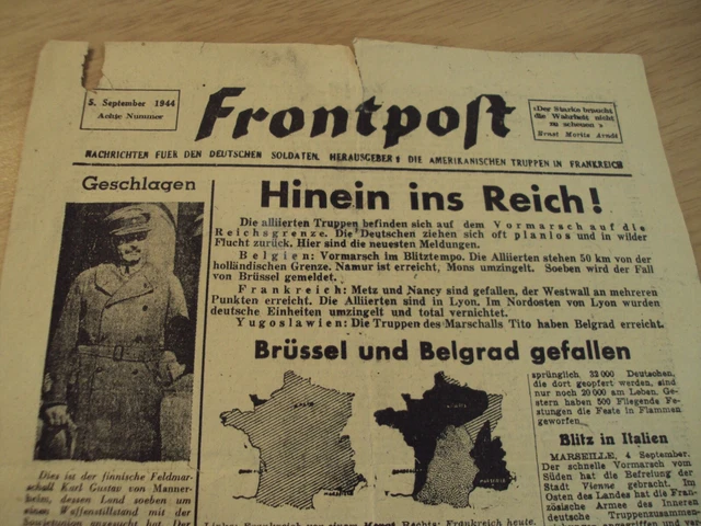 VTG 1944 WWII US Propaganda/PSYWAR Warfare NEWS/Flyer~"FRONTPOLT"~Nazi ...