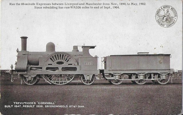 EDWARDIAN RAILWAY POSTCARD LNWR 173 Cornwall L&NWR Trevithick 2-2-2 ...