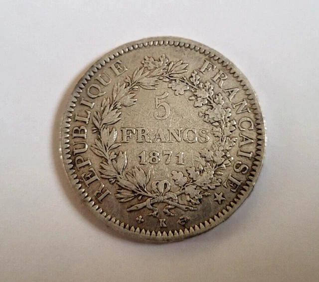 TRÈS RARE ET très belle pièce de 5 francs argent 1871 K Hercule Bordeaux EUR 190,00 - PicClick FR