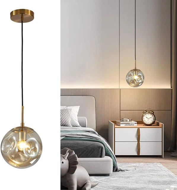 MID CENTURY MODERN 1-Light Globe Pendant Light Brass Gold Metal Ceiling ...