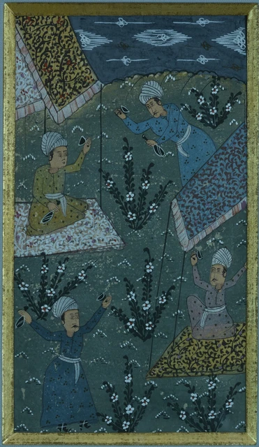 PAINTING ANTIQUE SILK Persian Iran Scene Animated Dignitary Frame ...