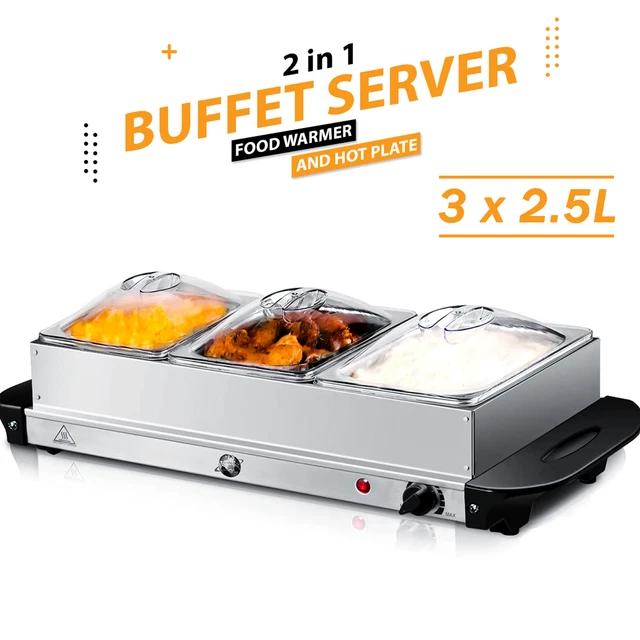 3 PAN FOOD Warmer Buffet Server Hot Plate 3 Tray Adjustable Temperature ...