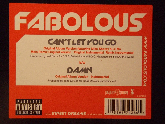 FABOLOUS - CAN'T LET YOU GO avec DAMN (12") 2003 !!! RARE !!! JUST ...