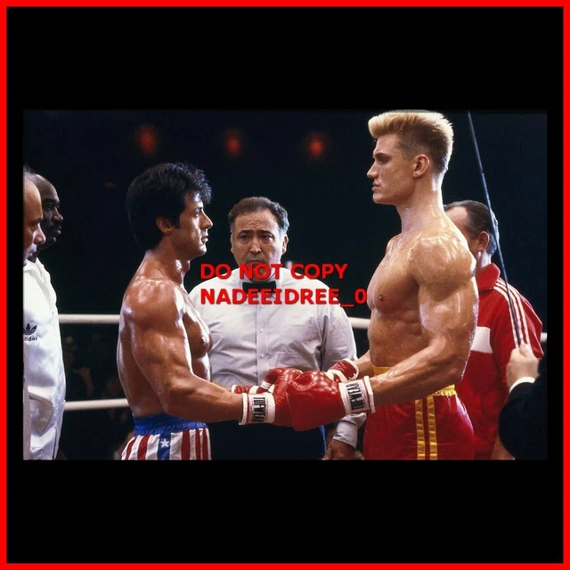 ROCKY IV SYLVESTER Stallone Dolph Lundgren Facing Off Boxing Ring 8X10 ...