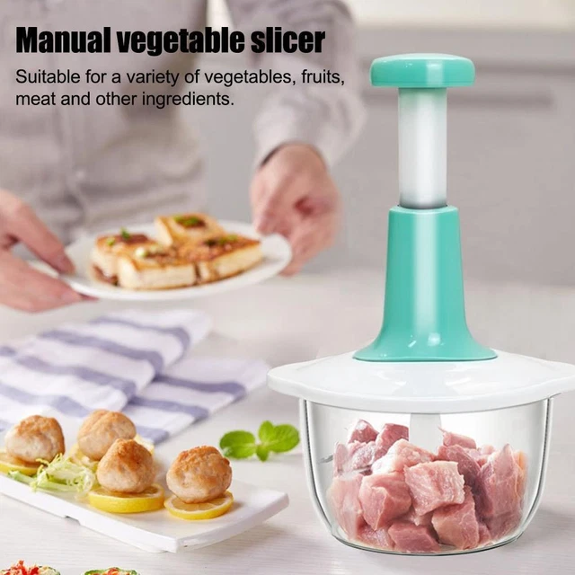 HAND PRESS PUSH Food Processor Chopper Chopping Fruits Vegetable ...