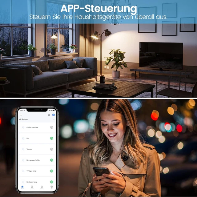 EIGHTREE WLAN STECKDOSE 4er Pack Alexa Steuerung Strommessung Timer ...