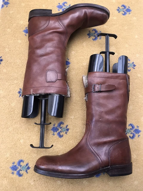 GUCCI BOOTS SHEARLING Shoes Leather Riding Combat Brown Mens UK 6.5 US ...