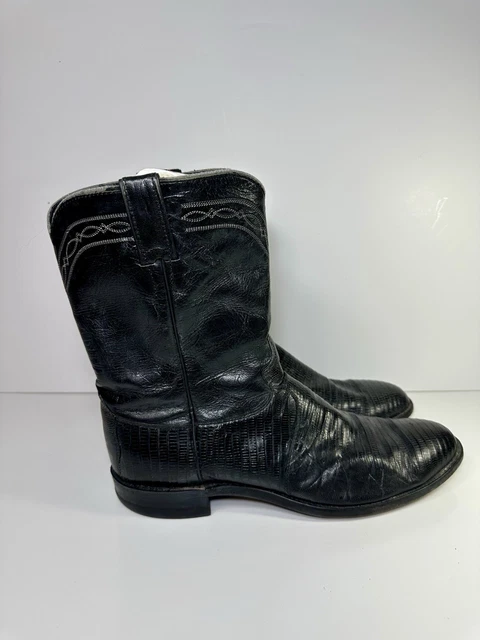 JUSTIN BOOTS MENS 13 D Black Teju Lizard Cowboy Western Made in USA ...