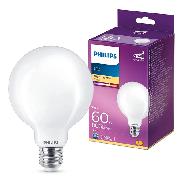 PHILIPS LED FILAMENT Lampe G95 Globe 7W = 60W E27 matt 806lm warmweiß 2700K EUR 3,98 - PicClick DE