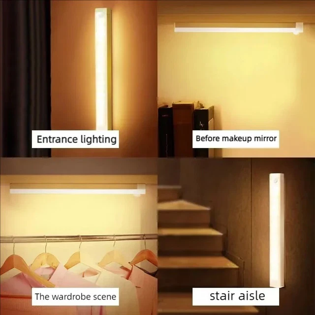 RECHARGEABLE USB LED Motion Sensor Light Under Cabinet Closet Magnetic ...