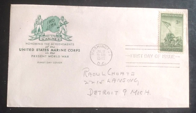 WW2 WORLD WAR Ii Usmc Marines Raise Flag At Iwo Jima Farnam Cachet 1945 ...