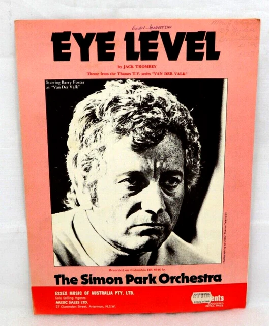 EYE LEVEL SHEET Music Theme from Van Der Valk 1971 Australian Print ...