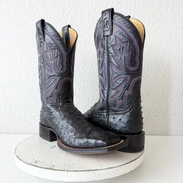 ROD PATRICK MENS Cowboy Boots 10.5AAA Black Ostrich Leather Western ...