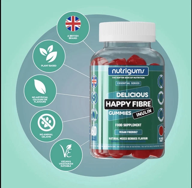 NUTRIGUMS HAPPY FIBER Inulin Gummies Supports Gut Health & Digestion £9 ...