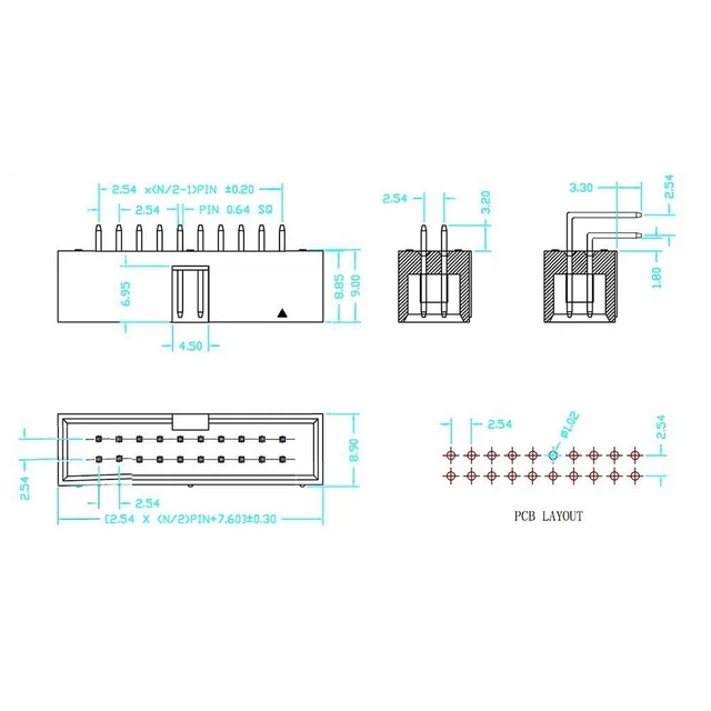2.54MM PITCH STRAIGHT Idc Box Headers Double Row JTAG Socket PCB ...