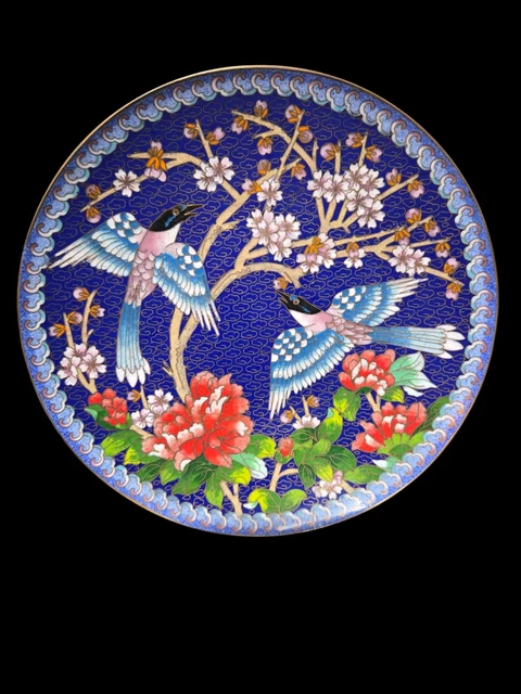 CHINESE BIRD CLOISONNÉ Plate Ching-t’ai-Ian Artist 1991 Azure Winged ...