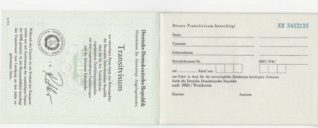 DDR - TRANSITVISUM mit Durchschlag - Block - 10 Sätze ( 20 Blätter ...