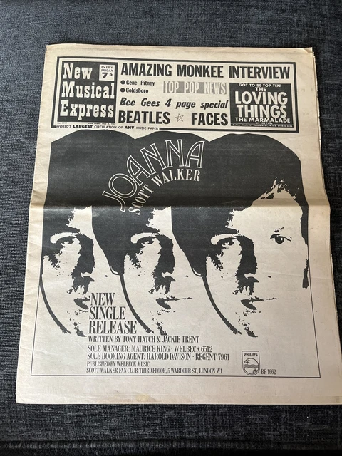 NME MAGAZINE 4 May 1968 4pg Bee Gees pullout Beatles Small Faces see ...