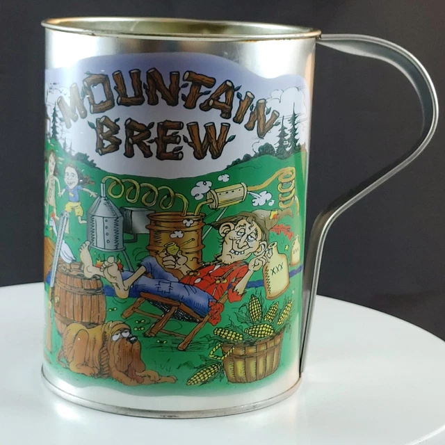 VINTAGE COLLECTIBLE BARWARE Hillbilly Graphics Mountain Brew 32 oz Tin ...